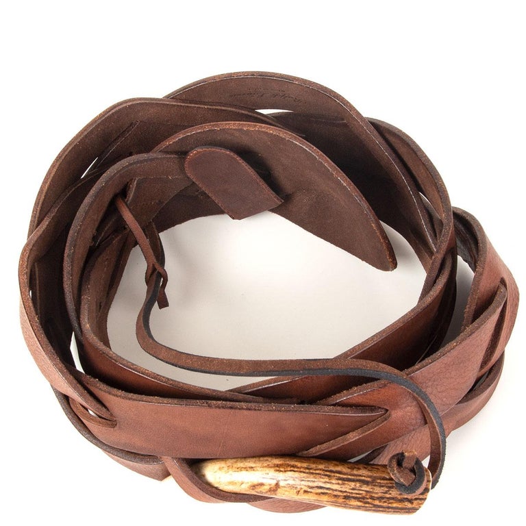 RALPH LAURENT dark brown leather Braided HORN Belt One Size at 1stDibs