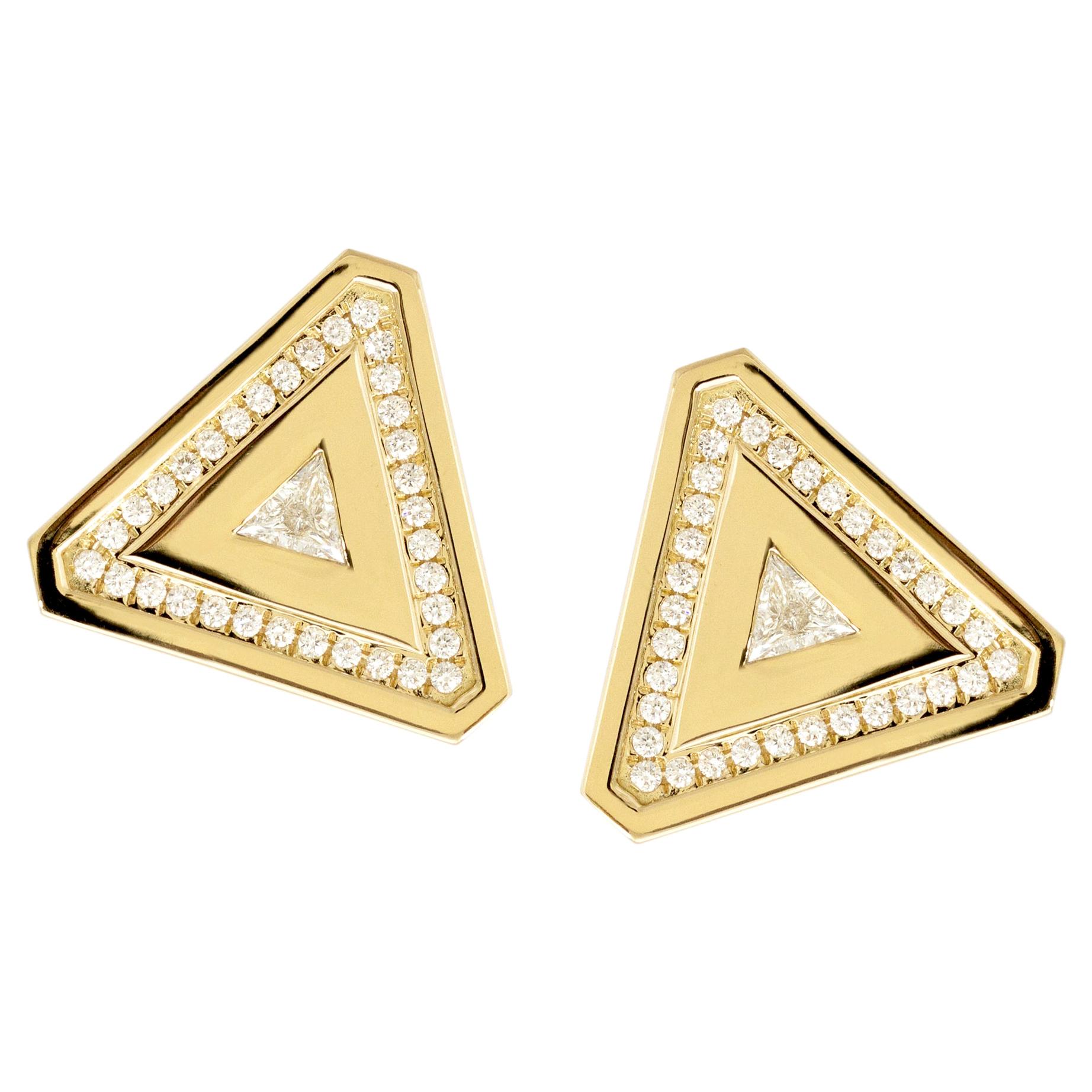 Diamond Gold Triangle Stud Earrings For Sale at 1stDibs | gold triangle ...