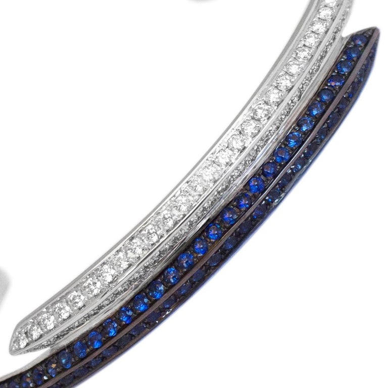 Modernist Diamond Sapphire Bangle For Sale at 1stDibs