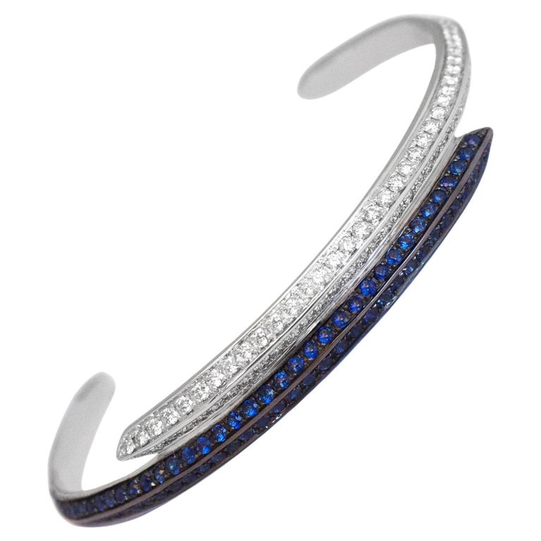 Modernist Diamond Sapphire Bangle For Sale at 1stDibs