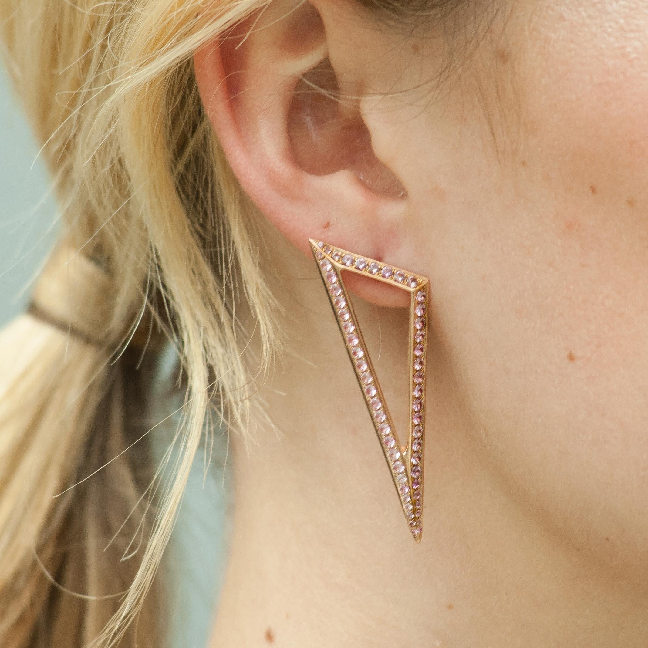 Ralph Masri Modernist Pink Sapphire Triangle Earrings For Sale at 1stDibs