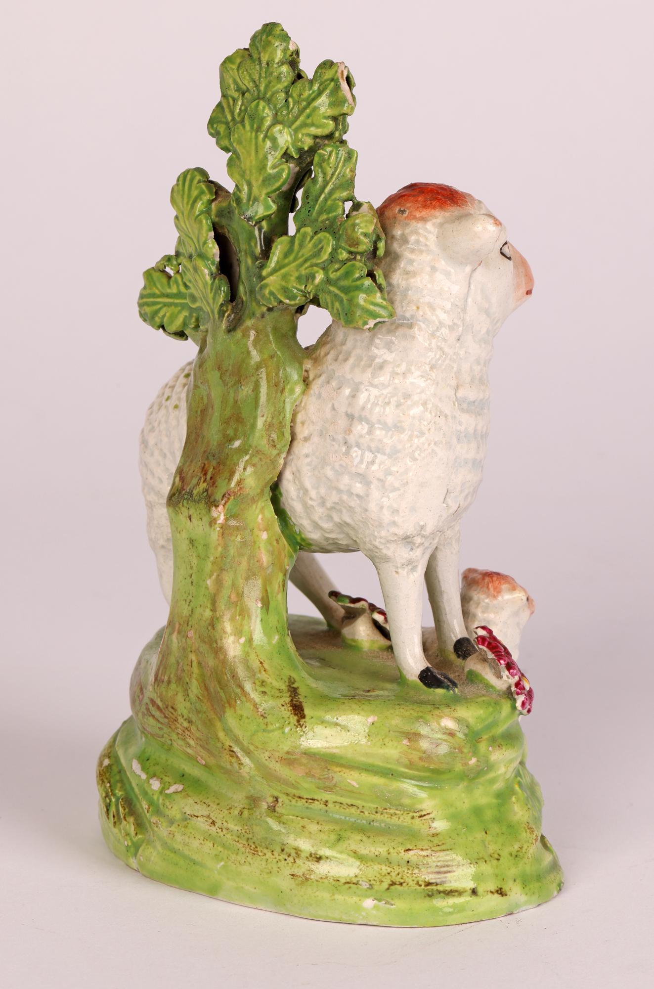 Ralph Salt Staffordshire Pearlware Pottery Ewe and Lamb Bocage Figure ...