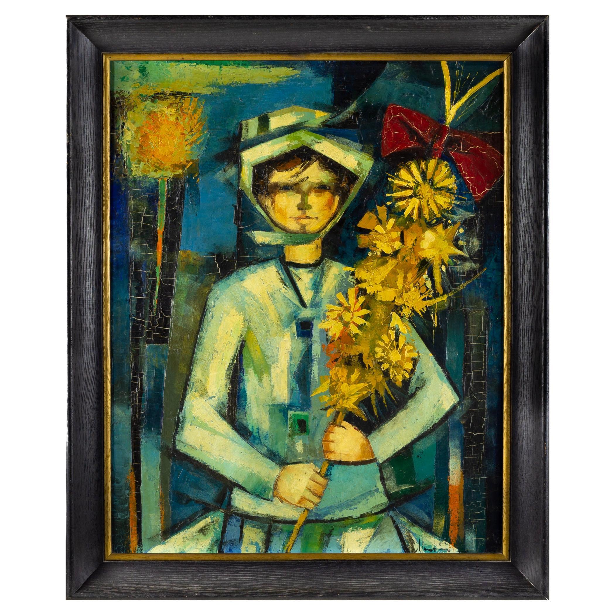 Ramon Montini Signed 'La Palma' Mid Century Oil Painting For Sale at ...