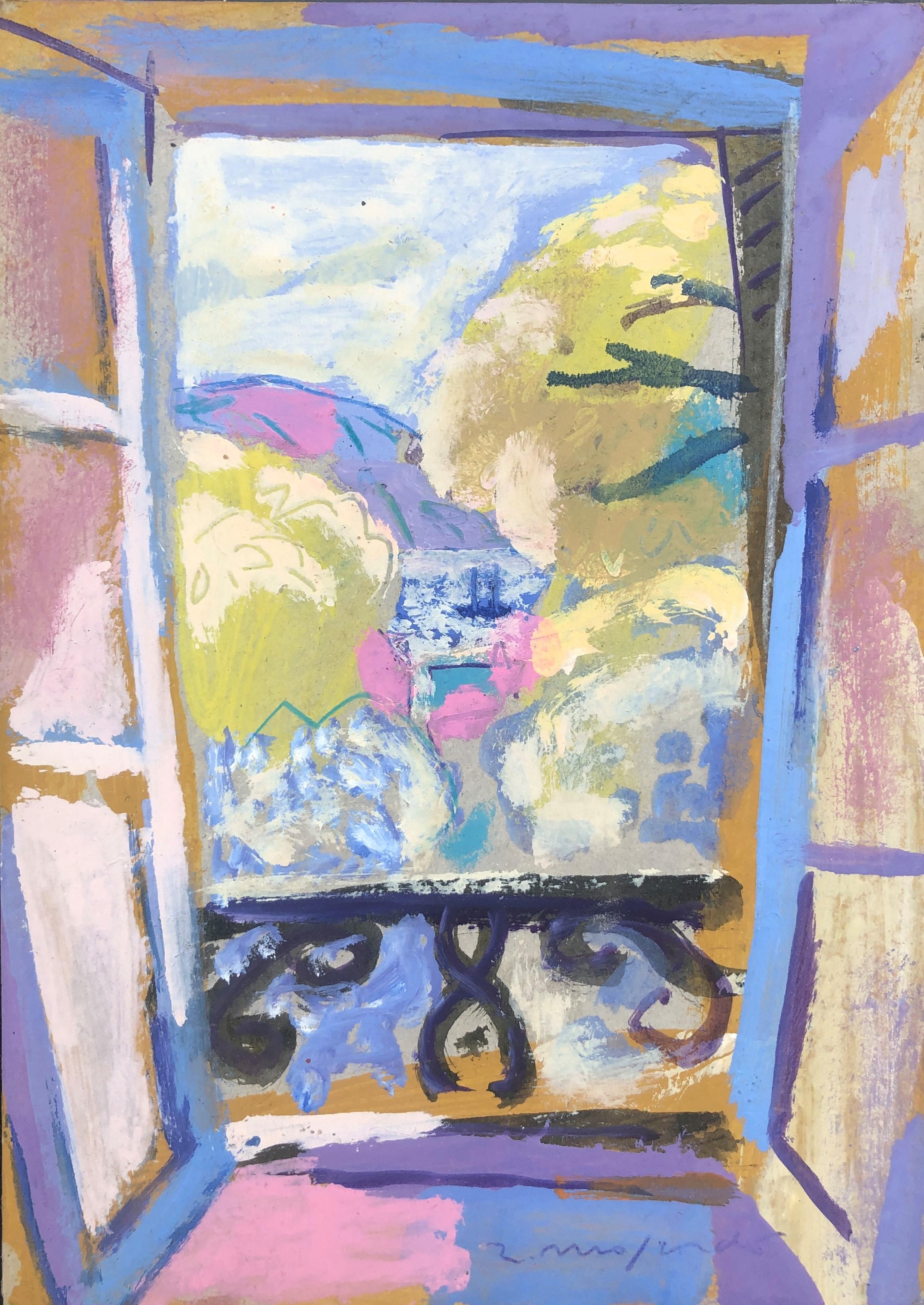 Alexandre Sacha Garbell - Orange Ship in Harbor, 1950's Gouache ...