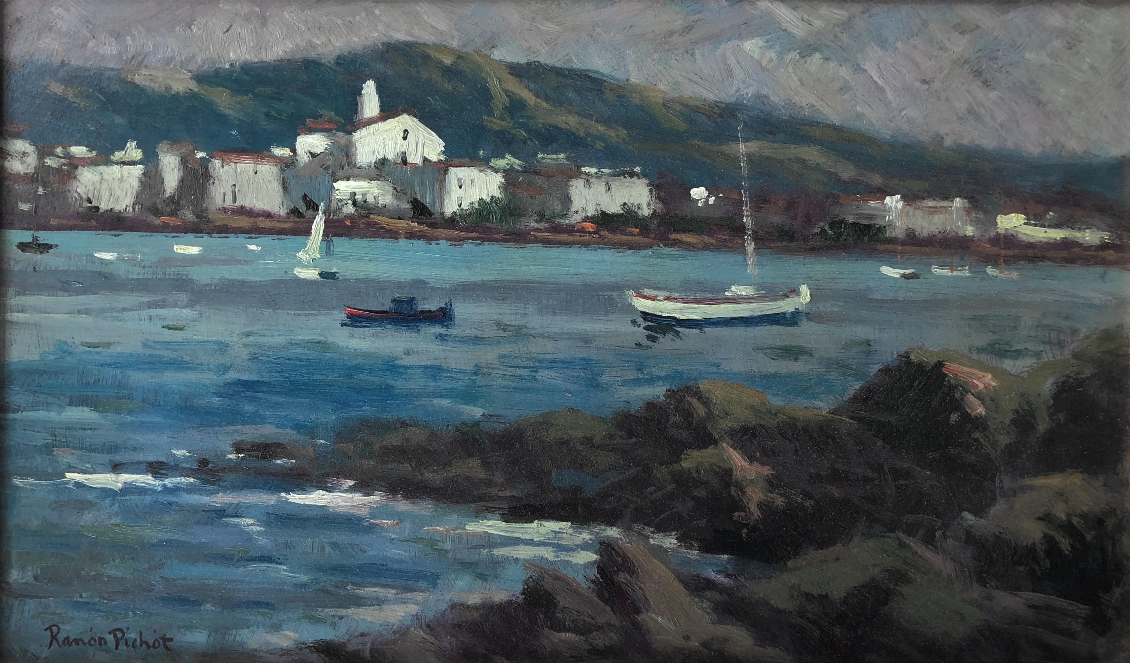 Ramon Pichot i Soler - Cadaques Spain seascape oil on board painting ...