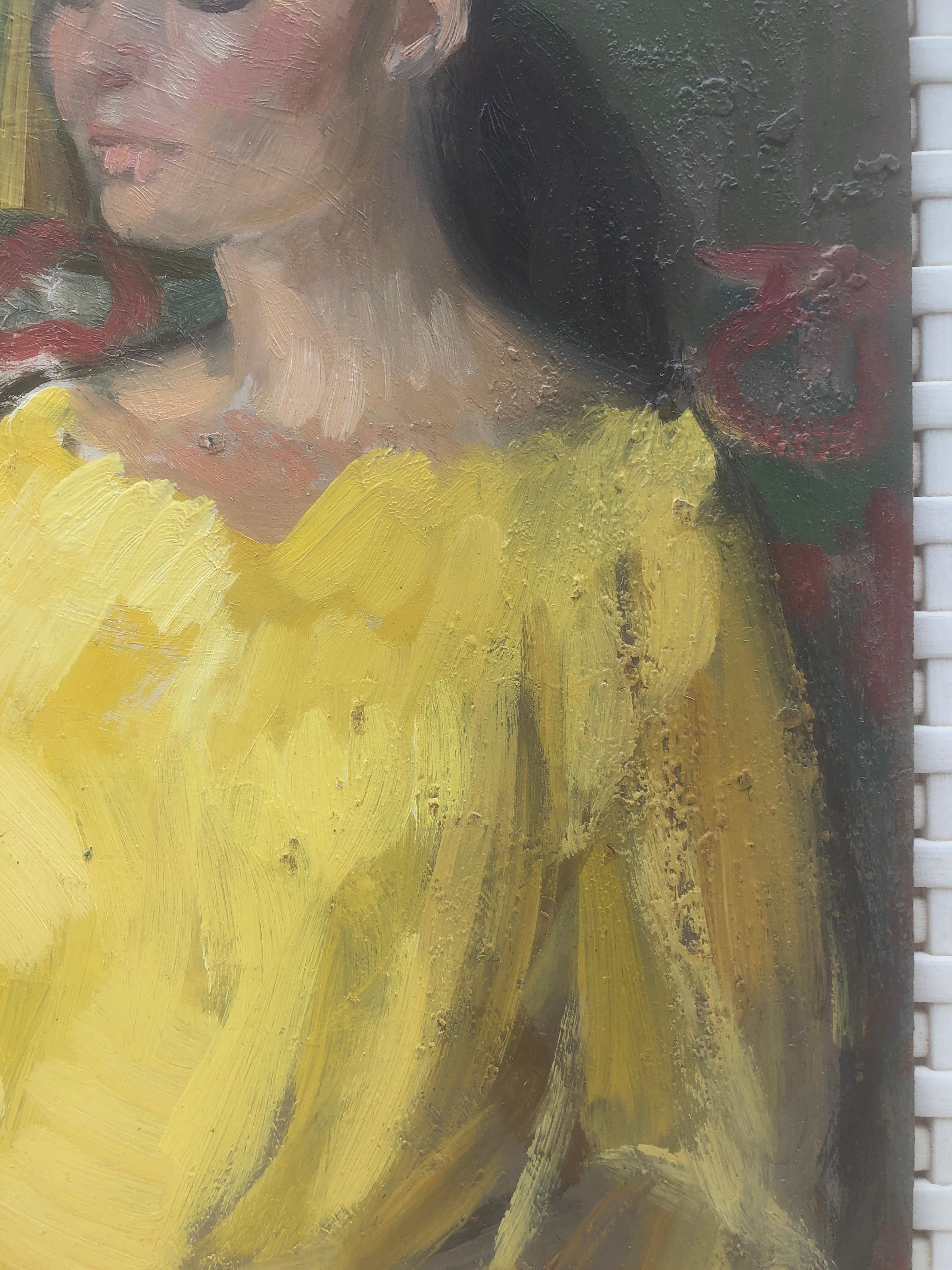 Ramon Pichot i Soler - woman dressed in yellow oil on board painting ...