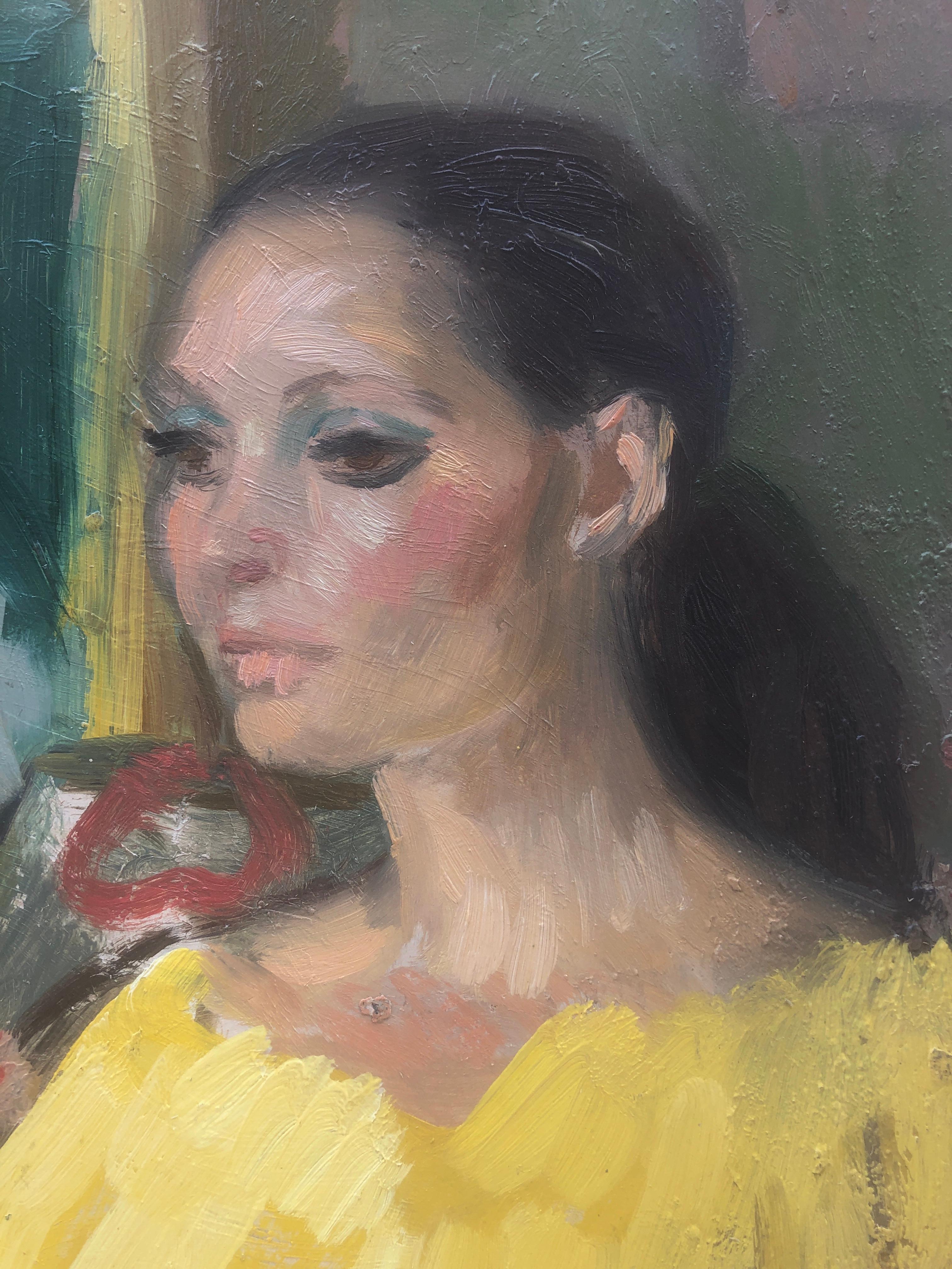 Ramon Pichot i Soler - woman dressed in yellow oil on board painting ...