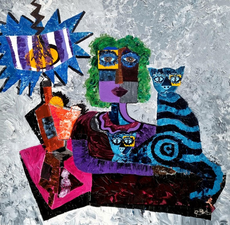 Ramon Poch - 90.-Philip with his cats. 130 x. 130 cm original acrylic ...