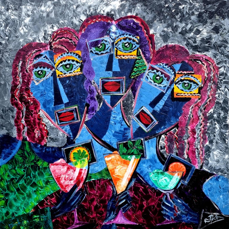 Ramon Poch - 92. tres de copas 130x130 cm original acrylic painting For ...