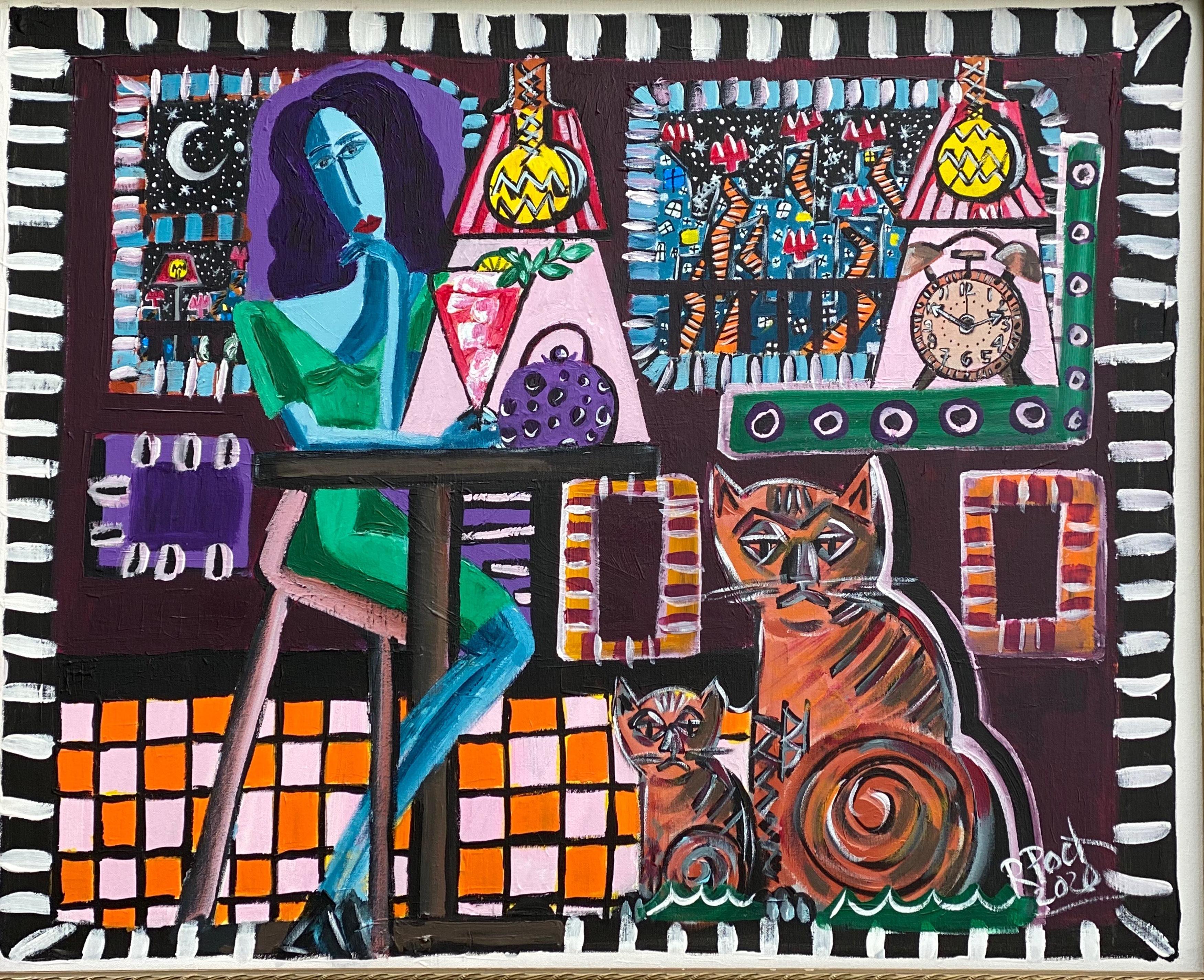 Ramon Poch - R. Poch Bar Blue 100x50 cm original acrylic painting ...