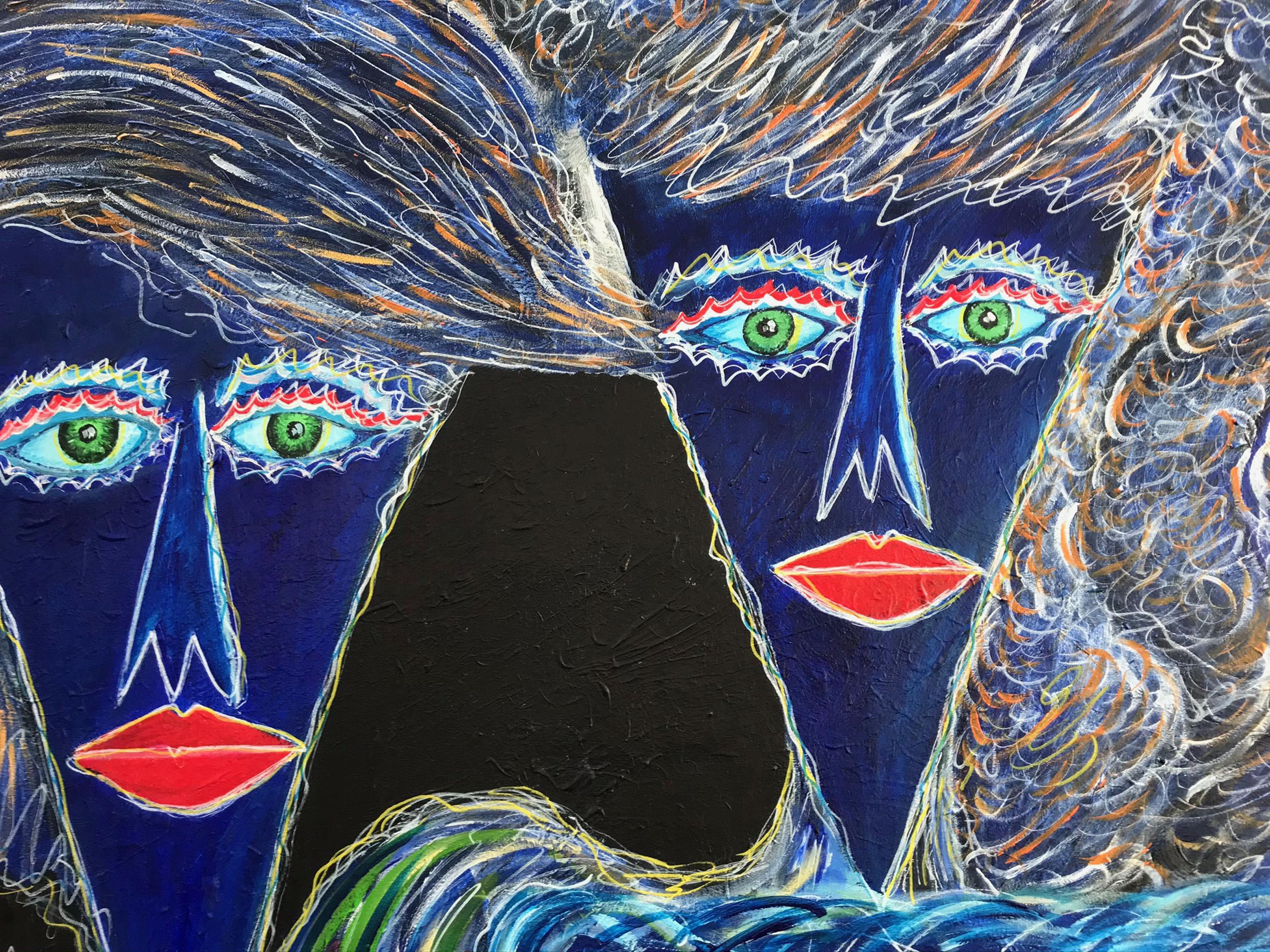 Ramon Poch - Ramon Poch 38 Family in Blue acrylic painting For Sale at ...