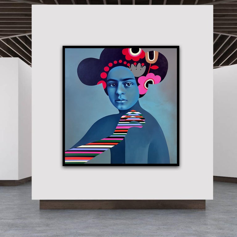 Ramona Nordal - Hustler FK, abstract pop art figurative painting, blue ...