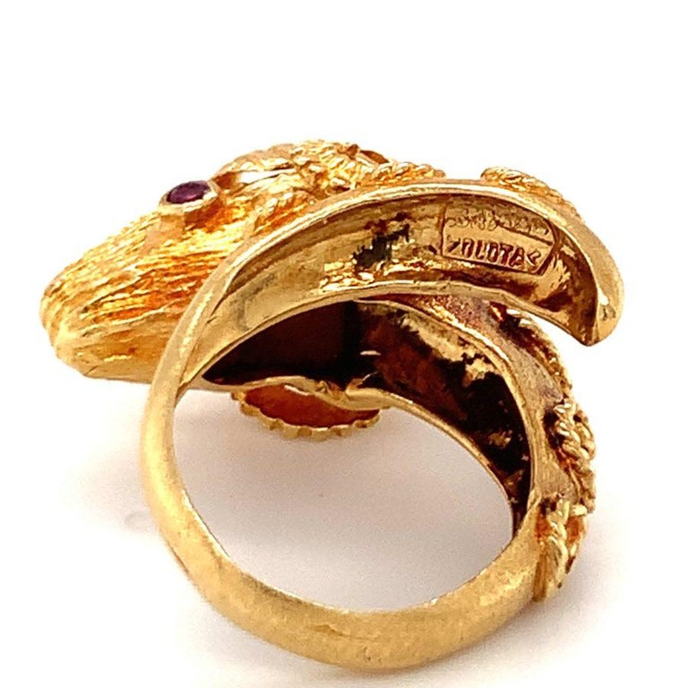 Ram’s Head 18K Yellow Gold Ring by Zolotas, circa 1960s For Sale at 1stDibs