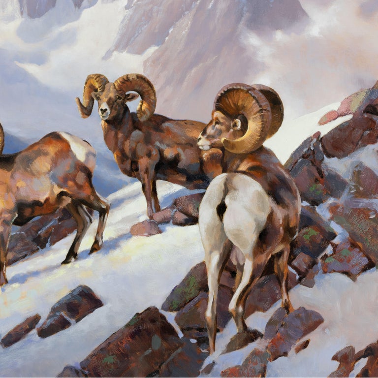 "Rams of the Wind River" Original Oil Painting by Greg Parker For Sale ...
