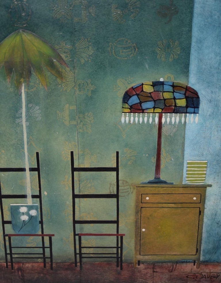 Randall Davey - Robert Davey "Potted Plant" Oil and Collage on Masonite ...