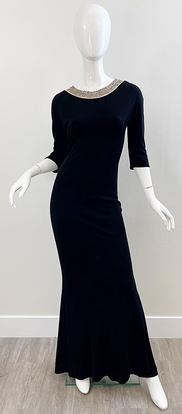 Randolph Duke 1990s Size 8 Black Jeweled Rhinestone Vintage 90s Gown ...