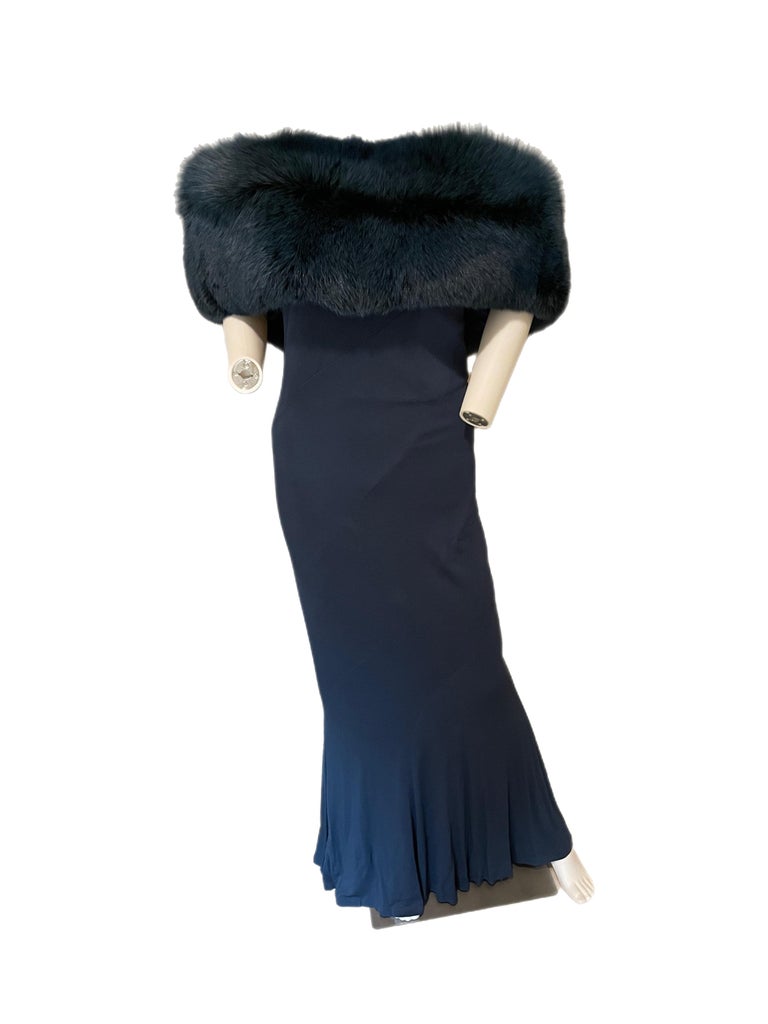 RANDOLPH DUKE 1999 vintage runway evening gown with huge fox fur stole ...