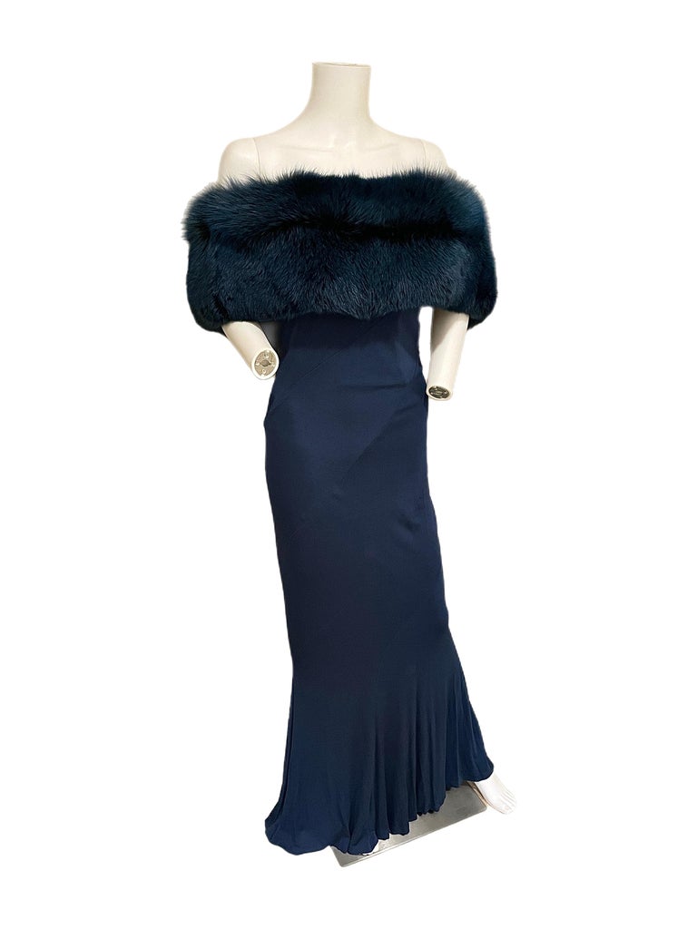 RANDOLPH DUKE 1999 vintage runway evening gown with huge fox fur stole ...