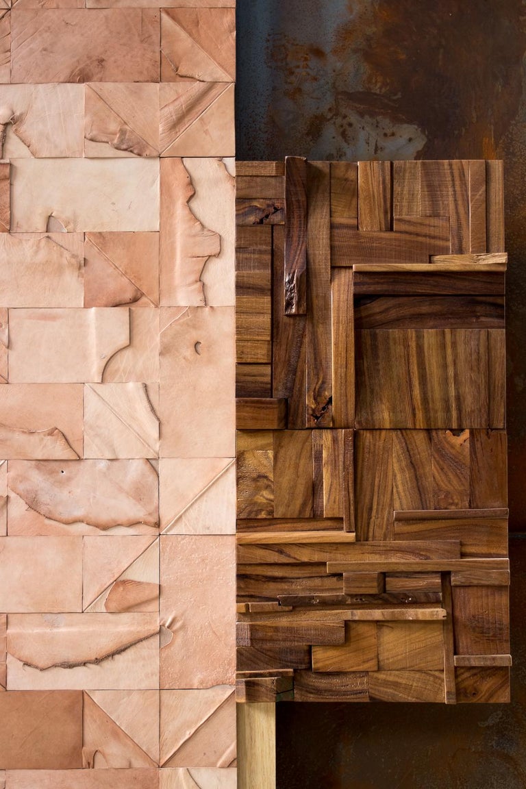 Natural/White Wash Upcycled Leather Collage Panels, Customizable For ...