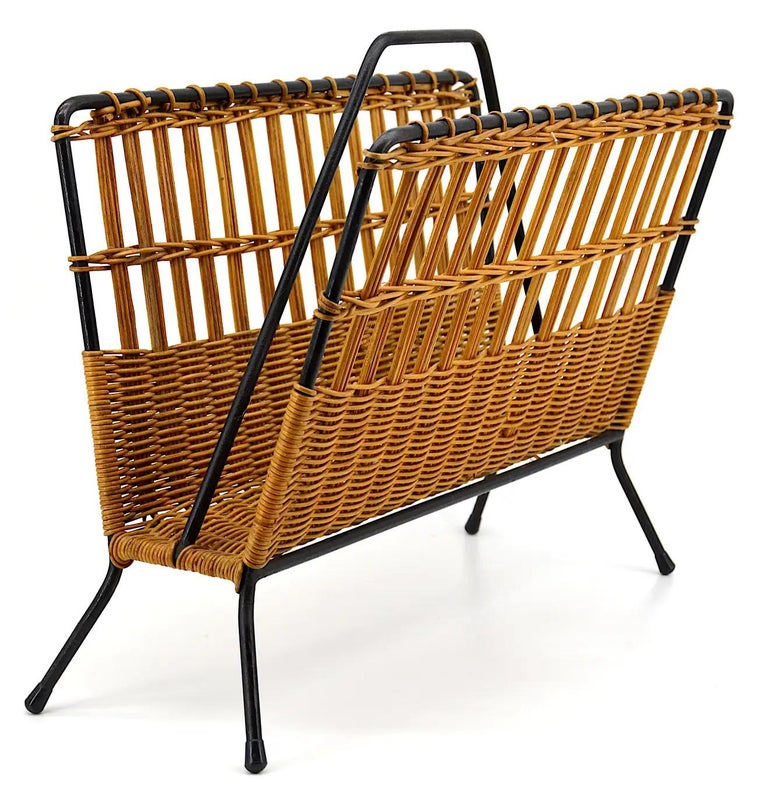 Raoul Guys French Midcentury Wicker Magazine Rack, 1950s For Sale at ...