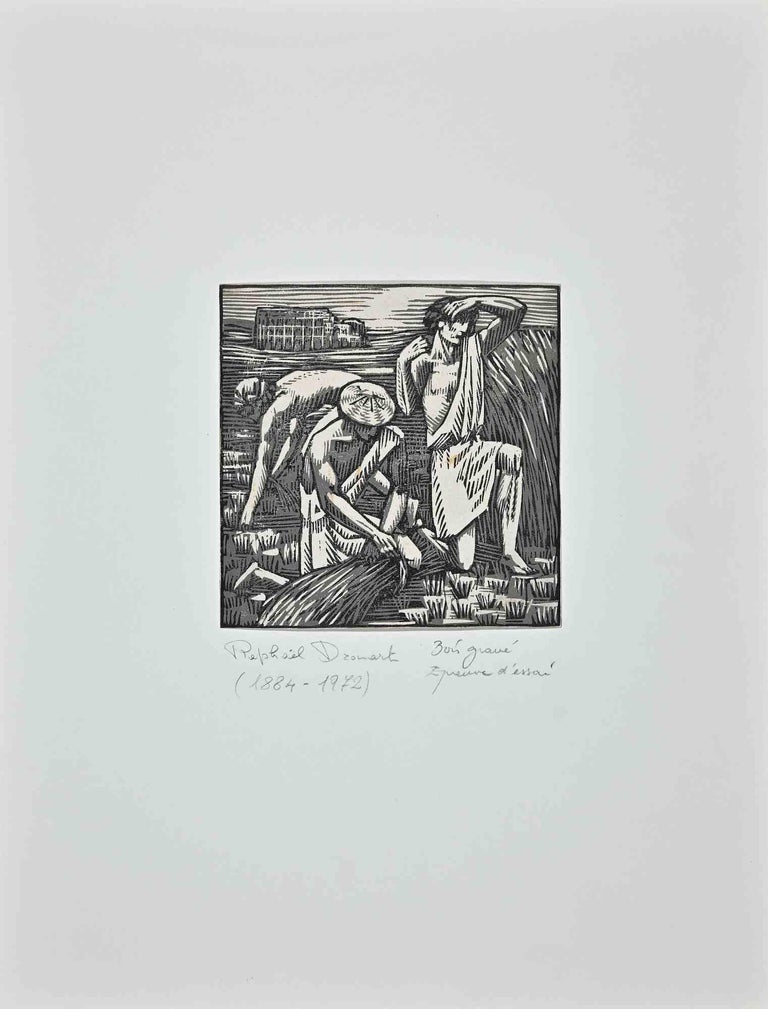 Raphael Drouart - Farmers - Woodcut print by R. Drouart - Early 20th ...