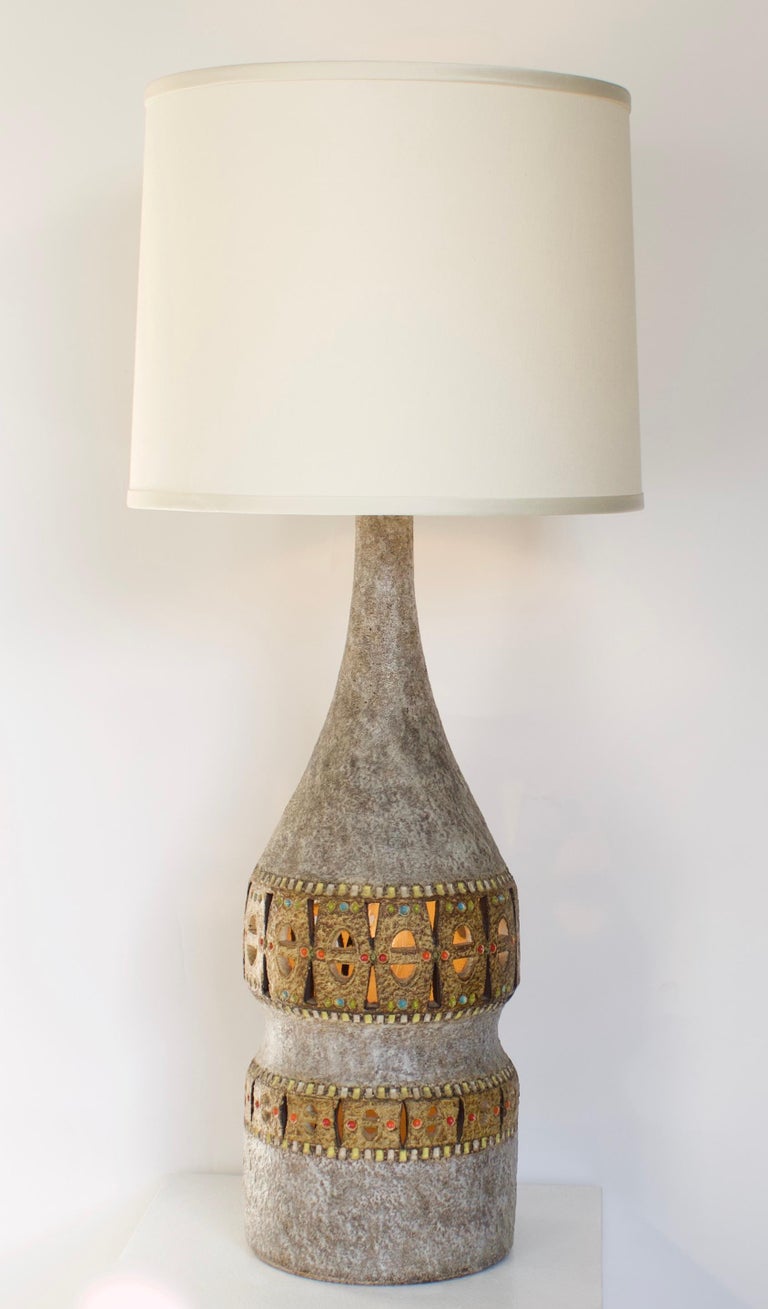 Raphael Giarrusso Peirced French Ceramic Table Lamp Accolay, circa 1967 ...