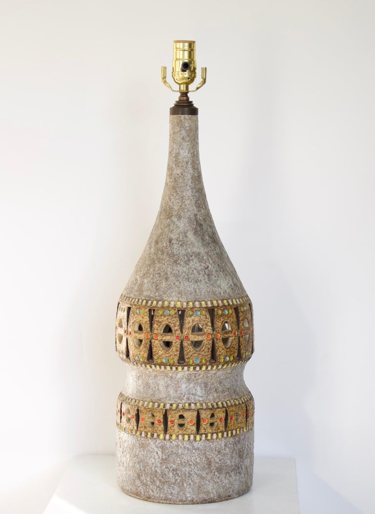 Raphael Giarrusso Peirced French Ceramic Table Lamp Accolay, circa 1967 ...