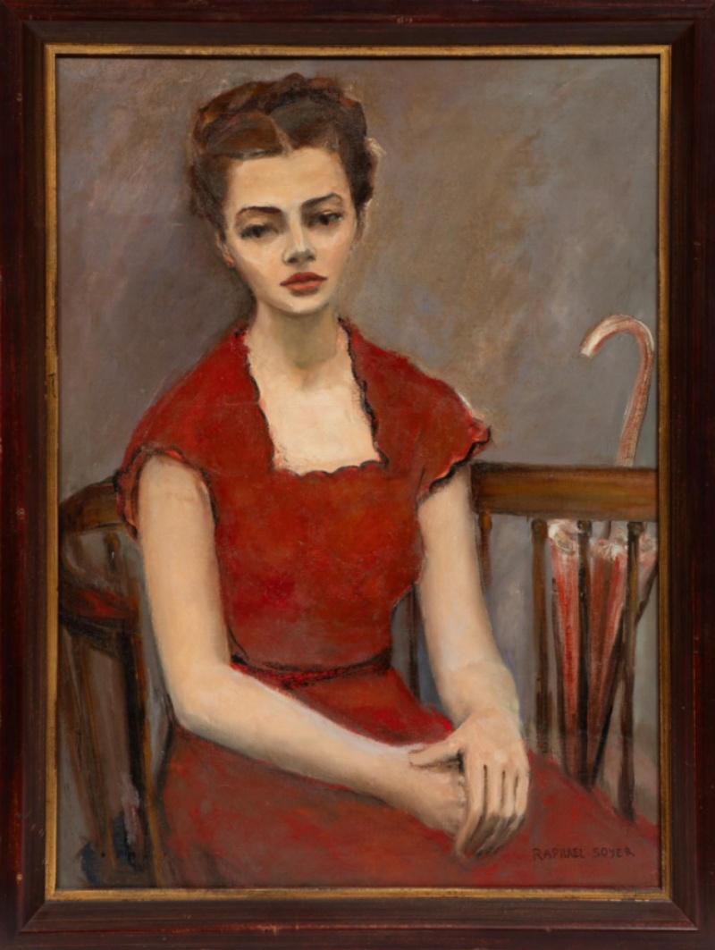Raphael Soyer - Lady in a Red Dress du célèbre artiste new-yorkais Raphael Soyer, réalisme ...