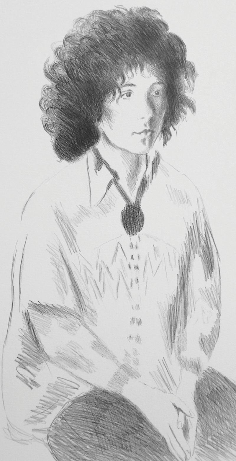 Raphael Soyer - Portrait of Liz, Signed Lithograph, Seated Dark Hair ...