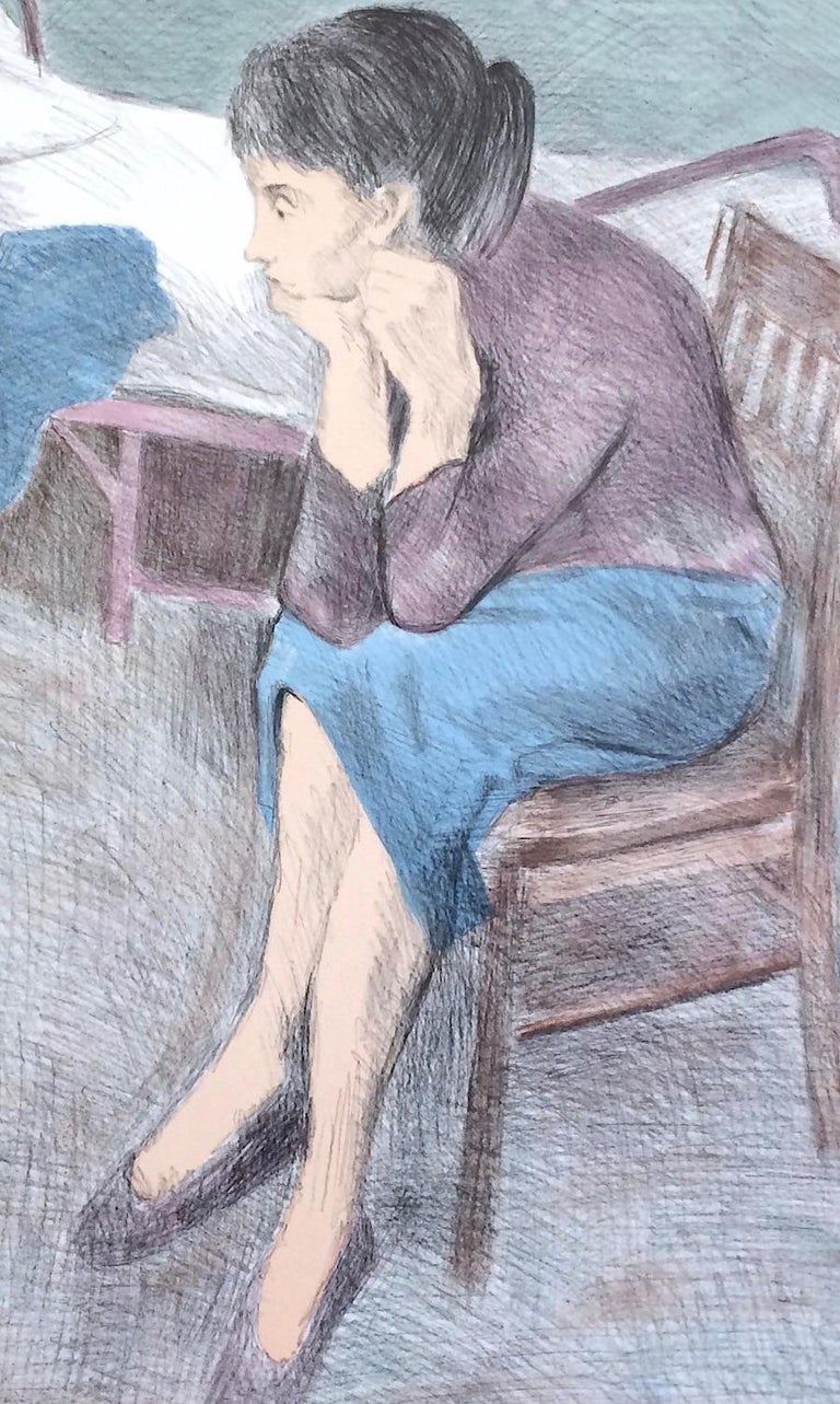 Raphael Soyer - SEATED WOMAN NEAR A BED Signed Lithograph, Realist ...