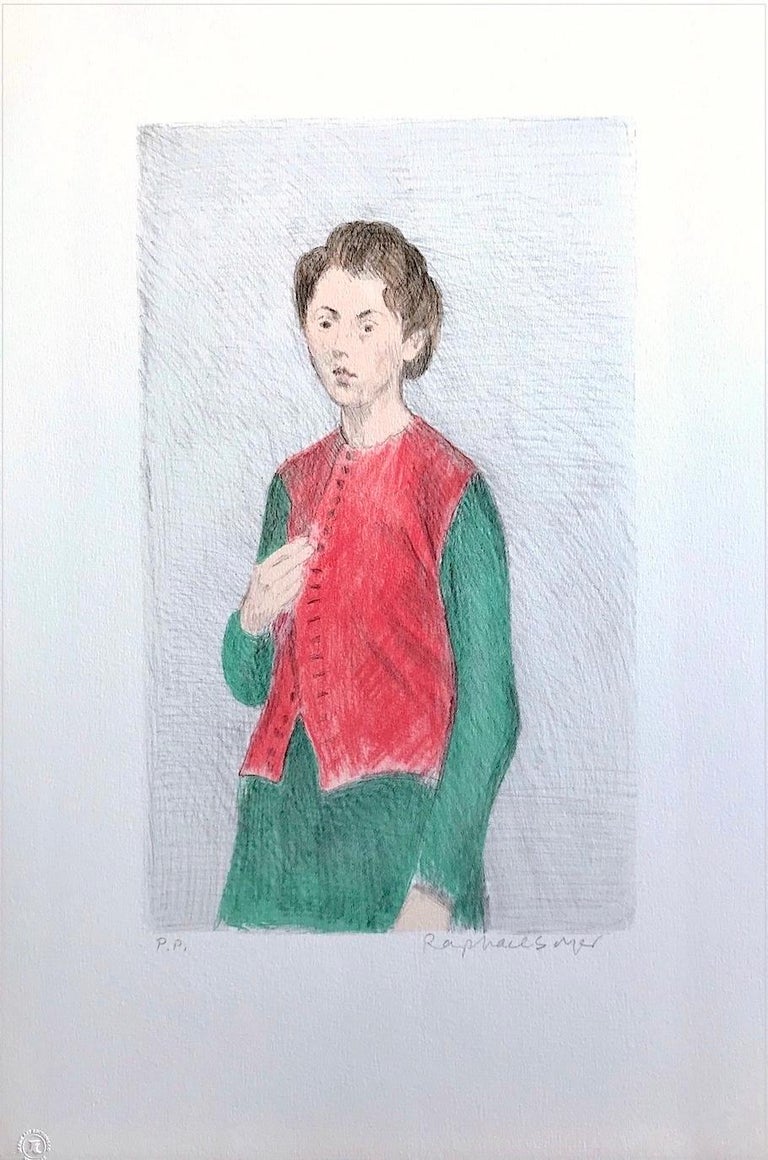 Raphael Soyer - YOUNG WOMAN RED VEST Signed Lithograph Standing Woman ...
