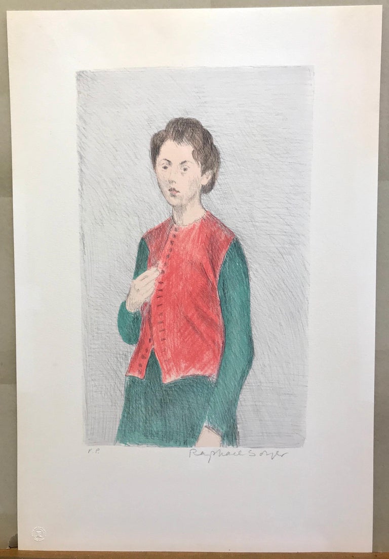 Raphael Soyer - YOUNG WOMAN RED VEST, Signed Original Lithograph ...