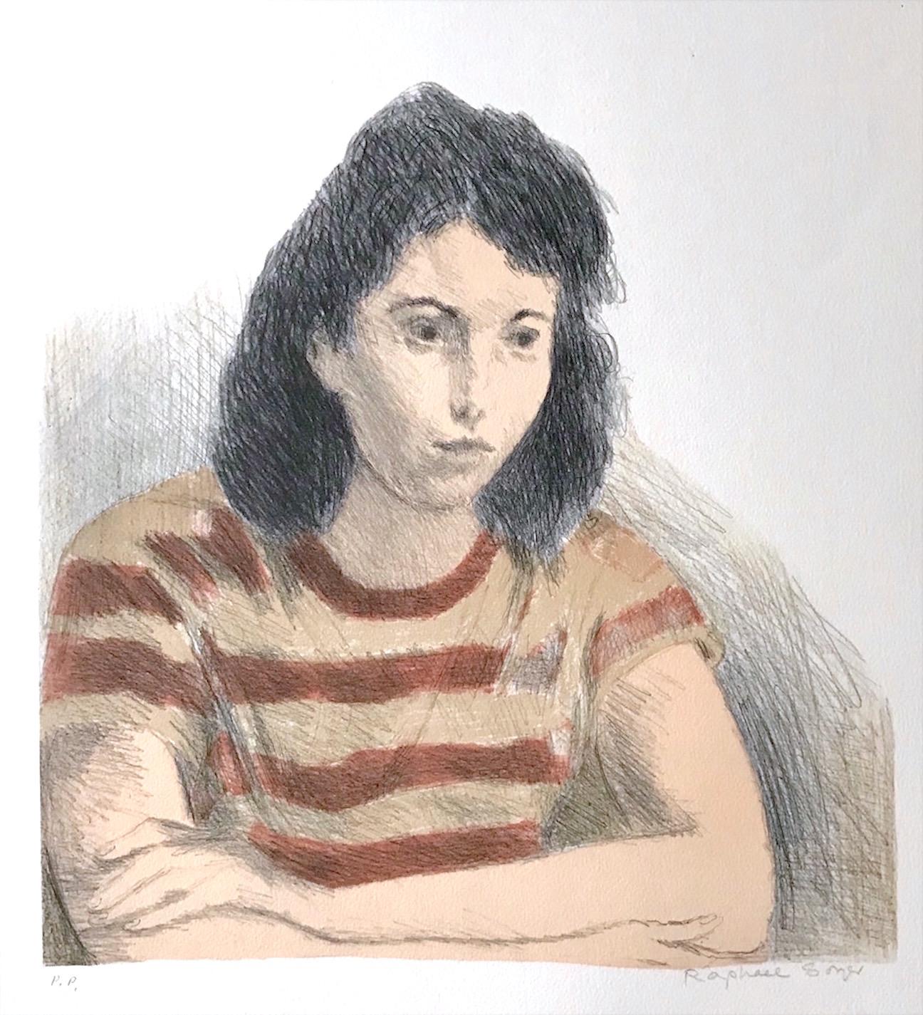 Raphael Soyer - YOUNG WOMAN RED VEST, Signed Original Lithograph ...