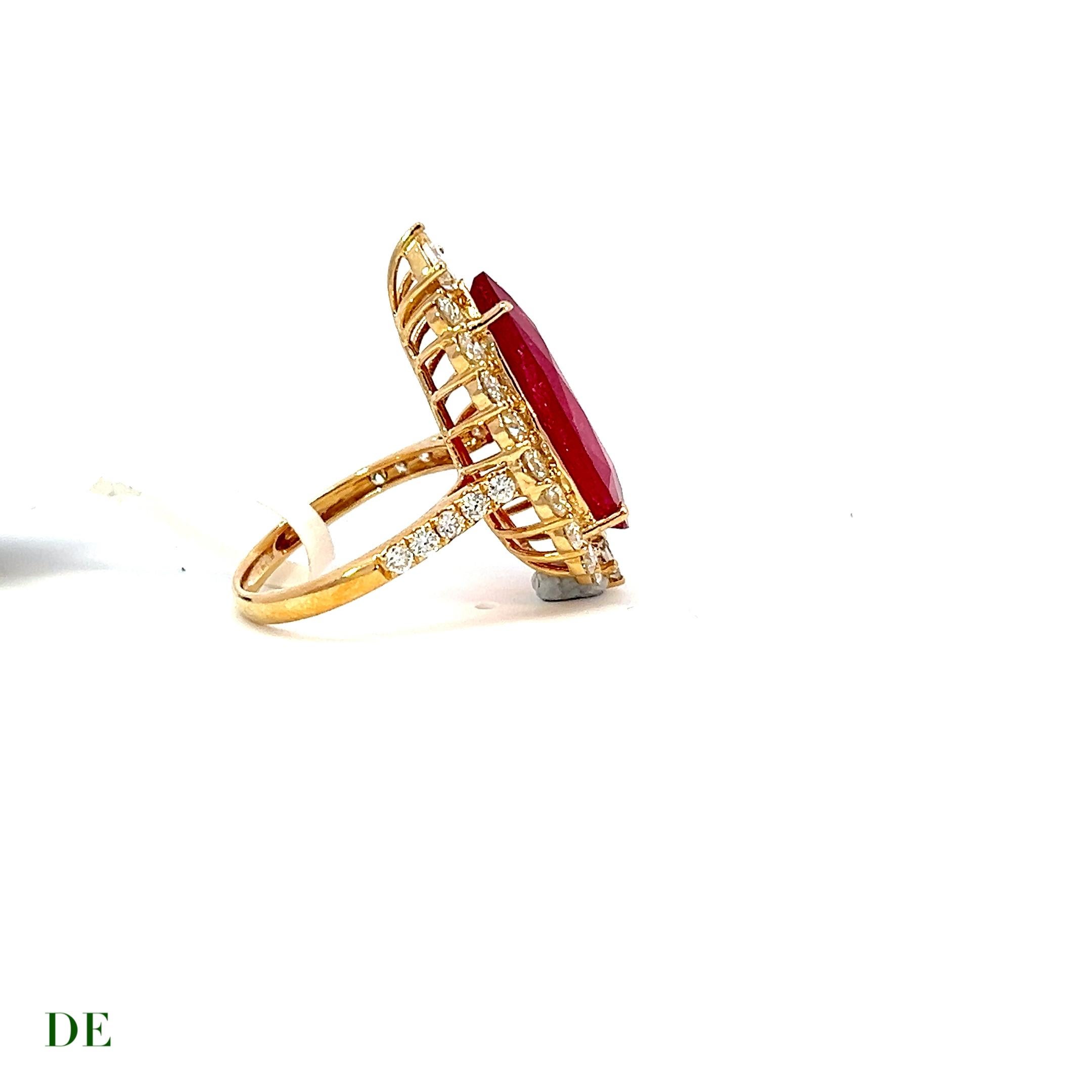 Rare 14k 10.29ct Pear Vivid Red Rubellite with 2.79ct Statement Diamond Ring For Sale at 1stDibs