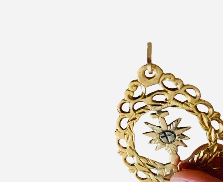 Rare 14k Yellow Gold Religious Pendant For Sale at 1stDibs