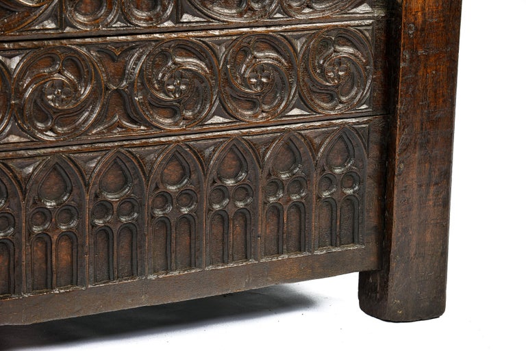 Rare 15th Century Solid Oak Medieval Dutch Gothic Chest or Trunk For ...