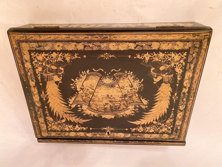 Rare Early 19th Century Chinese Gilt Black Lacquer Writing Box For Sale ...