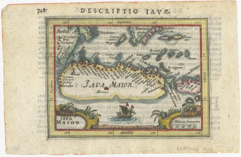Rare 16th Century Original Handcolored Miniature Map of Java, Indonesia ...