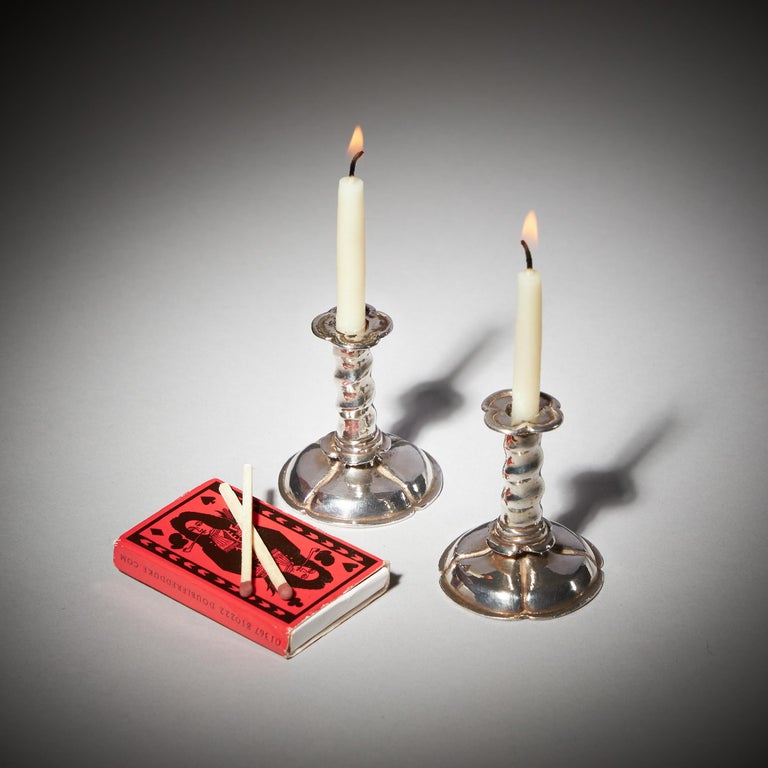 Rare 17th Century Charles II Miniature Silver Trumpet Form Candlesticks ...