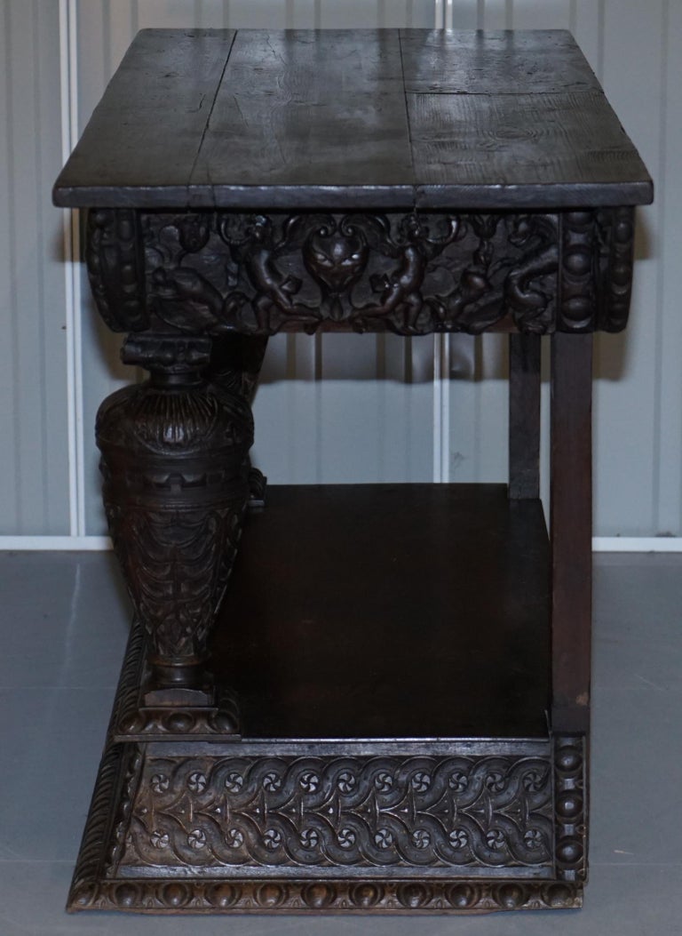 Rare 17th Century Hand Carved Oak Italian Console Serving Table Cherubs ...