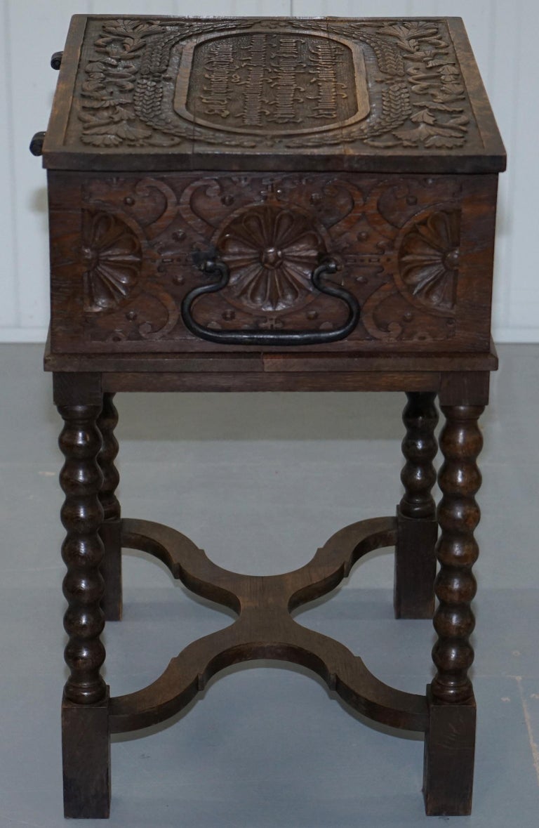Rare 17th Century Heavily Carved Box and Stand Danish Inscription ...
