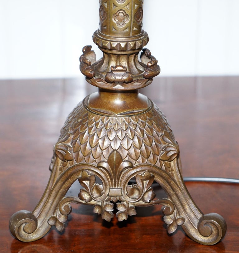 Rare 1820 Pugin Gothic Large Solid Bronze Candlestick Lamp Conversion ...