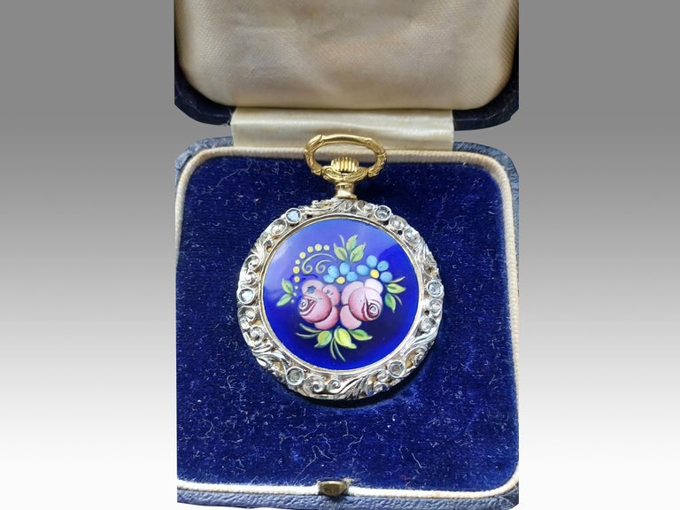 Rare 18ct Ruby and Diamond Pocket Watch with Elaborate Mountings and ...