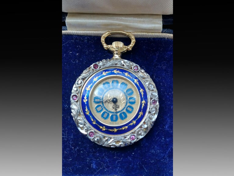 Rare 18ct Ruby and Diamond Pocket Watch with Elaborate Mountings and ...