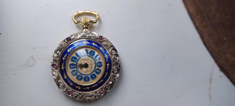 Rare 18ct Ruby and Diamond Pocket Watch with Elaborate Mountings and ...