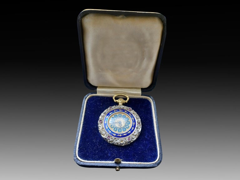 Rare 18ct Ruby and Diamond Pocket Watch with Elaborate Mountings and ...