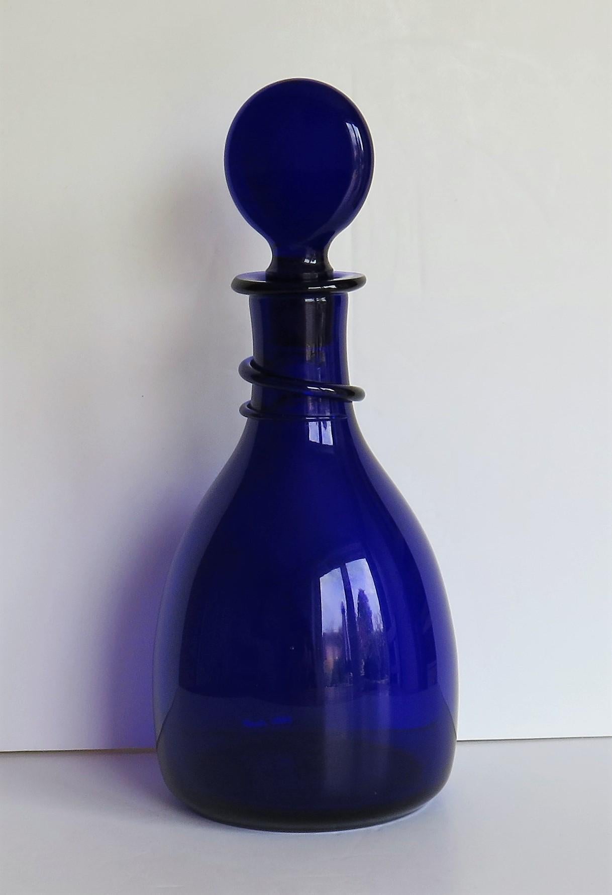18th C Decanter Bristol Blue Glass Hand Blown with Trailed Neck Ring ...