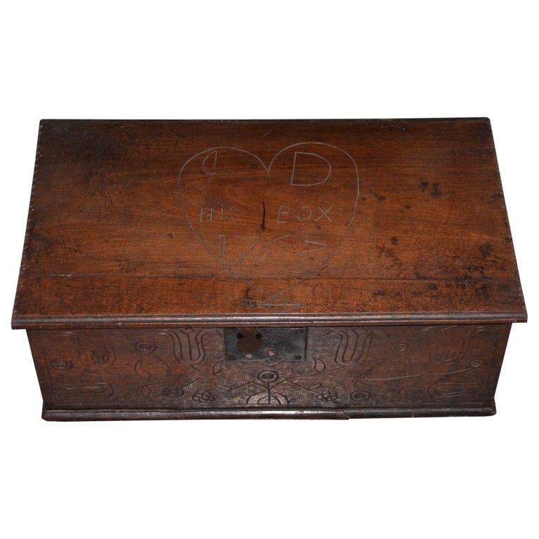 18th Century Early American Hand Carved Walnut Bible Box, circa 1763 at ...