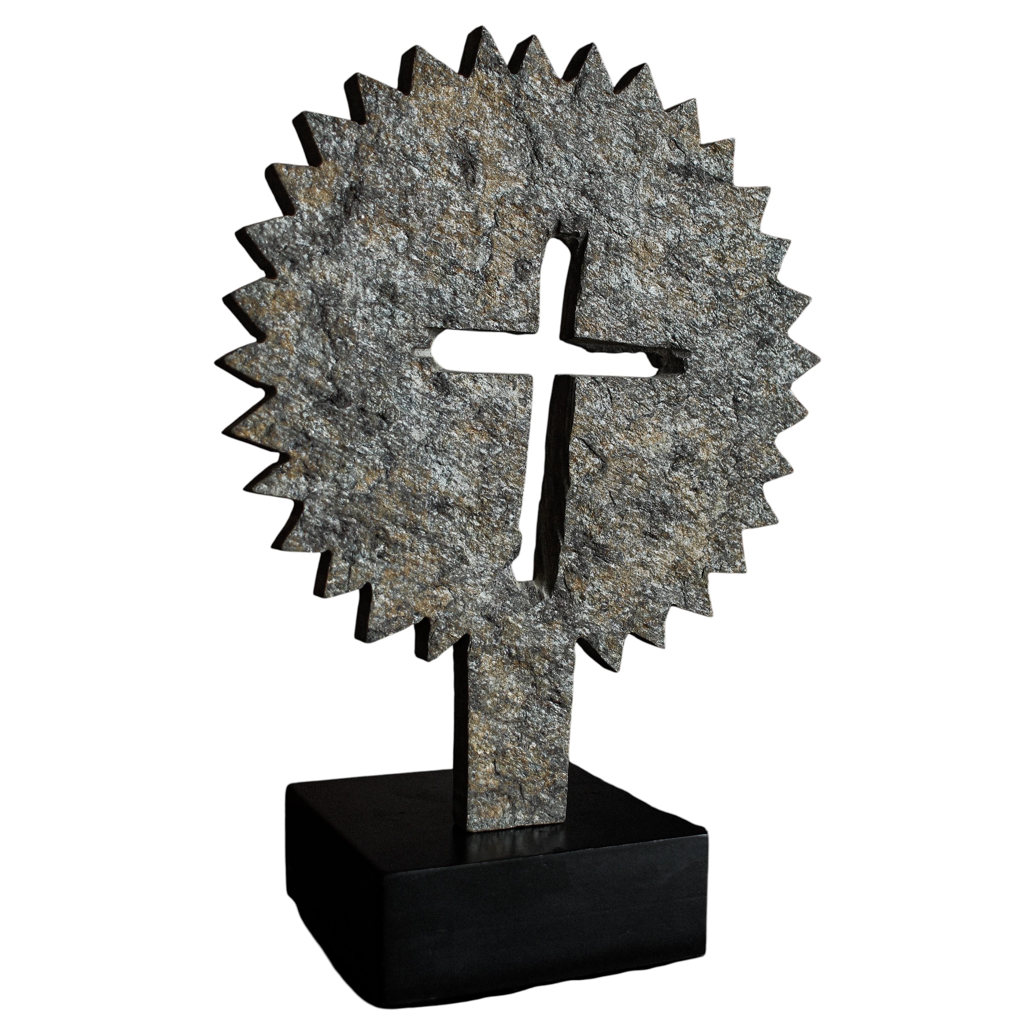 Rare 18th Century French Lauze Stone Cross on Stand For Sale at 1stDibs