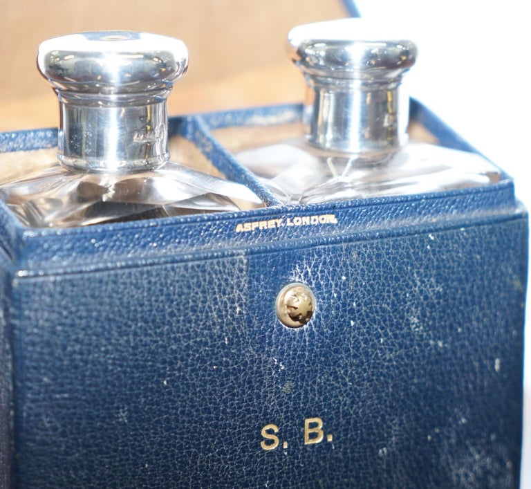 Rare 1929 Asprey London Sterling Silver Cologne Bottles in Leather ...